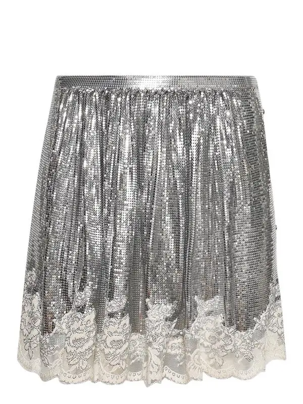 Rabanne Chain Mail And Lace Mini Skirt - White