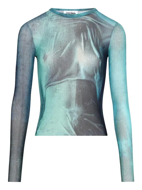 JEAN PAUL GAULTIER Mesh Long Sleeve Top - Blue