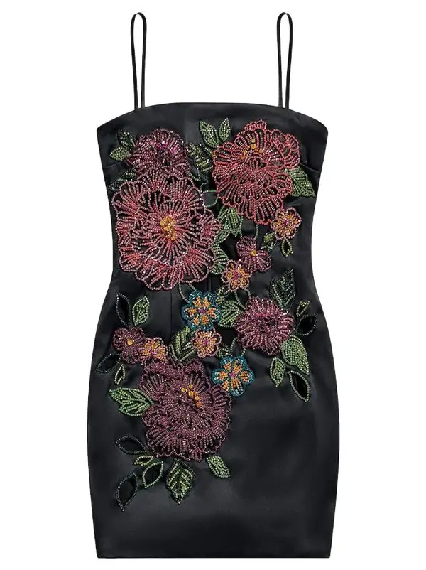 AREA Embroidered Flower Mini Dress - Multi