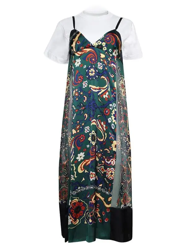 Sacai Floral Print Dress - Green