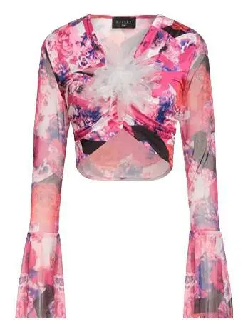 GAELLE PARIS Floral-print Draped Crop Top - Fuchsia