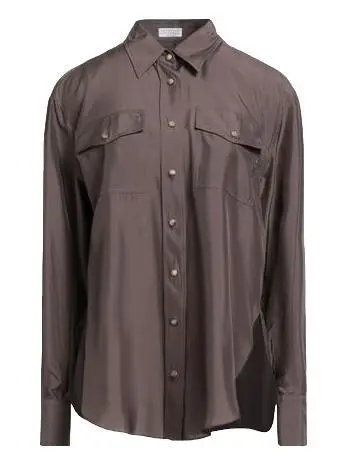 Brunello Cucinelli Silk Shirt With Appliqués - Grey