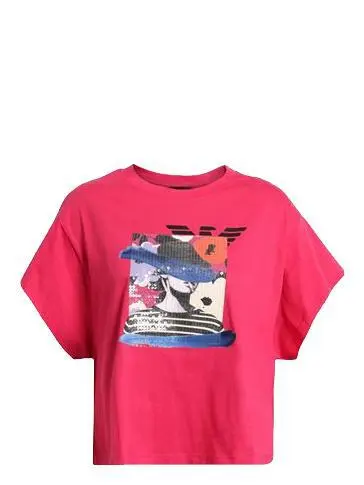 Emporio Armani Cotton T-shirt With Appliqués - Magenta