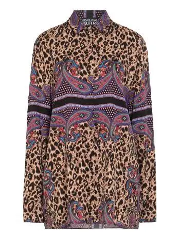 Versace Leopard-print Satin Long Shirt - Beige