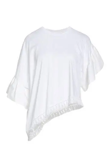ANNA MOLINARI Cotton Jersey T-shirt With Appliqués And Fringes - White