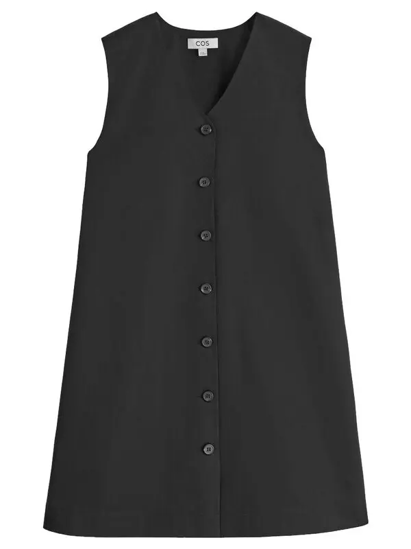 Cos Buttoned Pima Cotton Mini Dress - Black