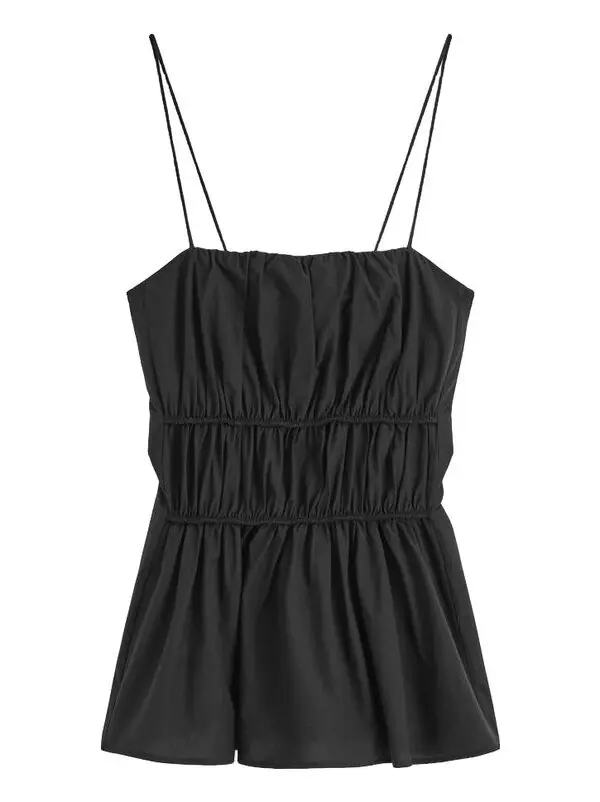 Cos Gathered Pima Cotton Peplum Top - Black