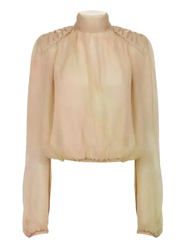 Nina Ricci High-neck Puffed-sleeve Top - Neutrals