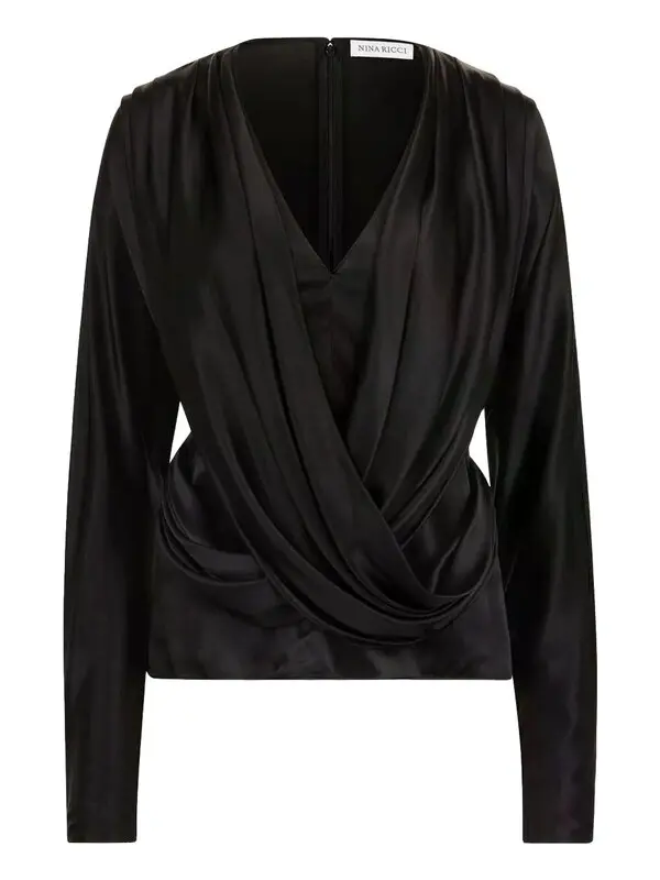 Nina Ricci Draped V-neck Top - Black