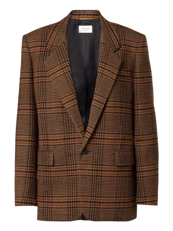 Saint Laurent Checked Wool Blazer - Brown