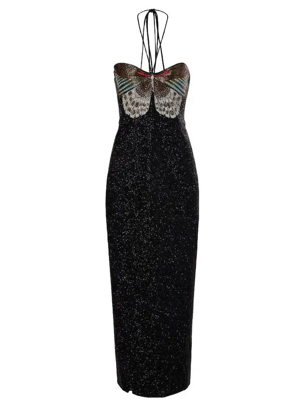 CLIO PEPPIATT Mariposa Embellished Halterneck Gown - Black
