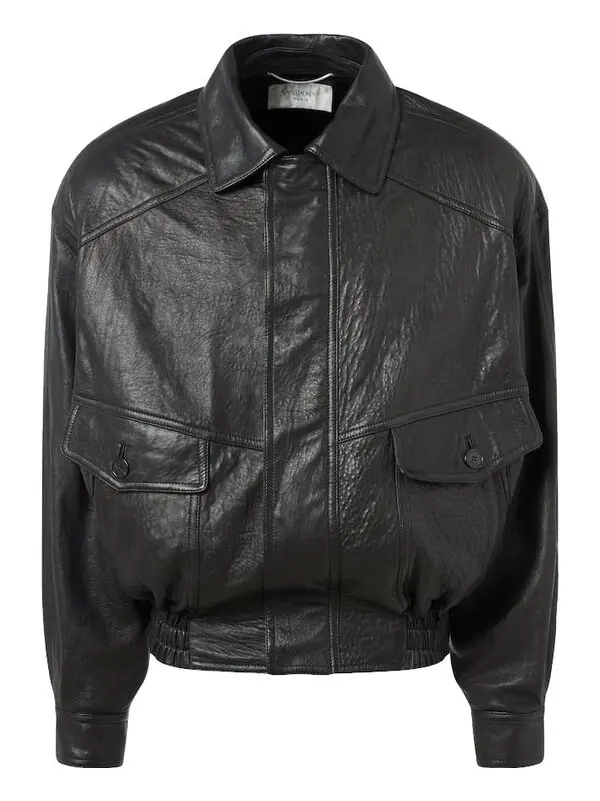 Saint Laurent Leather Bomber Jacket - Black