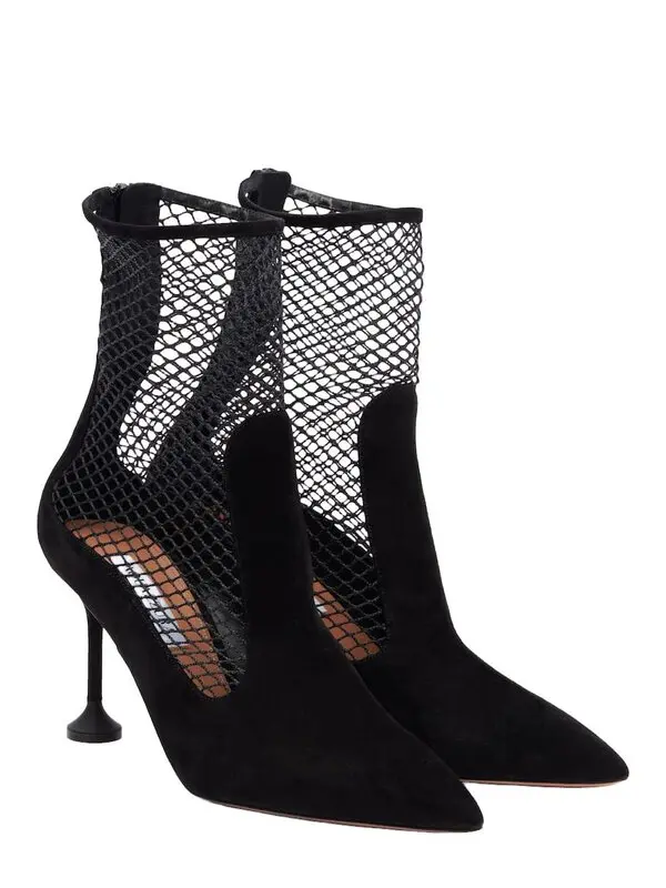 AQUAZZURA Dawn 85 Suede And Mesh Ankle Boots - Black