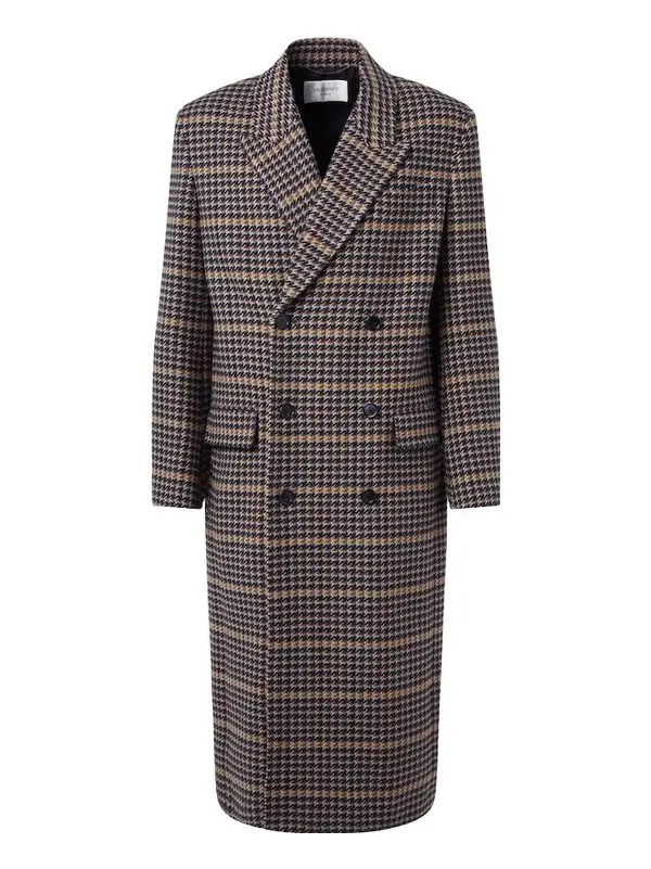 Saint Laurent Houndstooth Wool Overcoat - Multicoloured