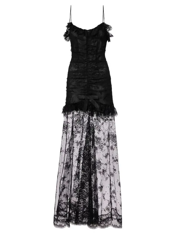 Alessandra Rich Bow-detail Lace Gown - Black