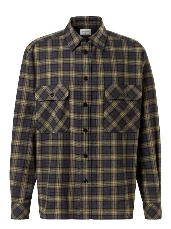 Saint Laurent Checked Wool Overshirt - Green