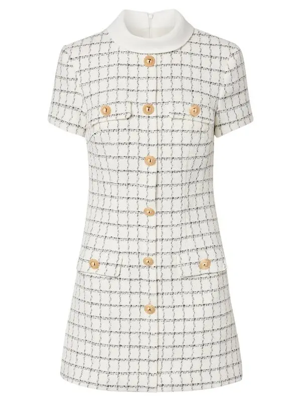 SELF-PORTRAIT Checked Bouclé Minidress - White