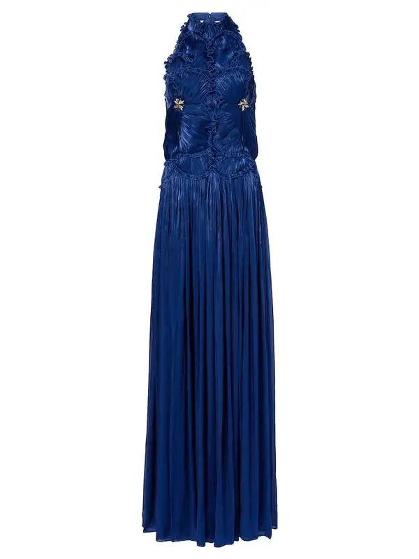 Costarellos Ruched Halterneck Georgette Gown - Blue