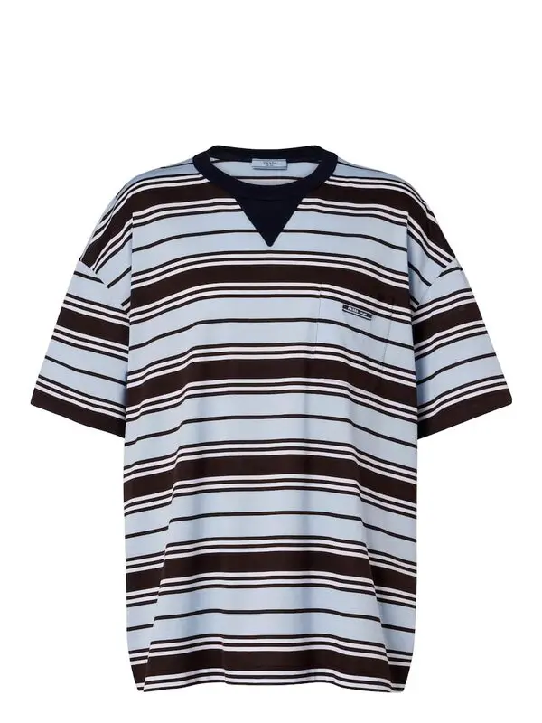 Prada Striped Cotton Lisle T-shirt - Blue