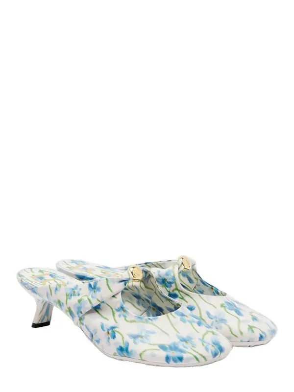 Loewe Pebble Soft 45 Floral Leather Mules - Blue