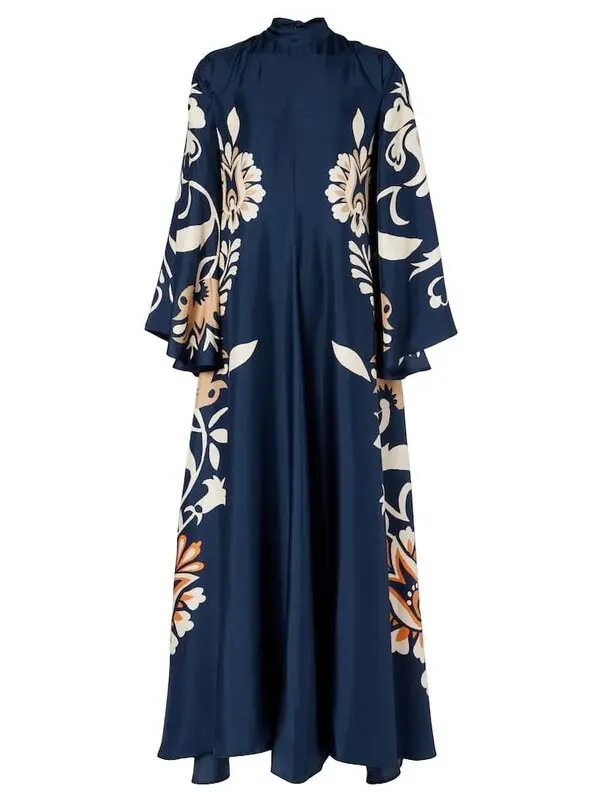 La DoubleJ Magnifico Floral Silk Twill Maxi Dress - Blue