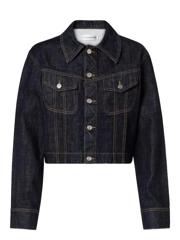 Victoria Beckham Cropped Denim Jacket - Blue