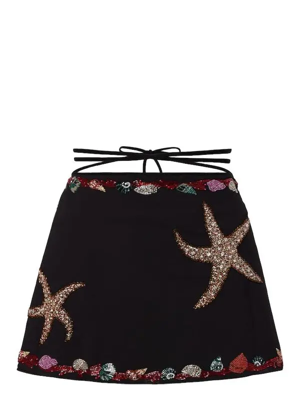 CLIO PEPPIATT Calypso Beaded Wrap Skirt - Black