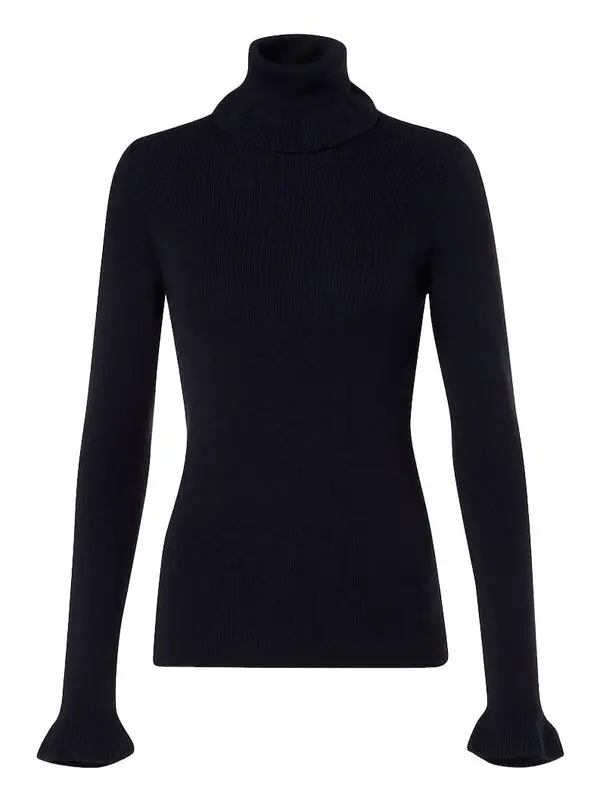 Chloé Ribbed-knit Cotton And Wool Turtleneck Sweater - Blue