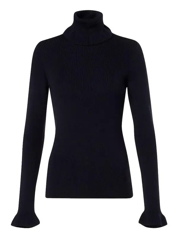 Chloé Ribbed-knit Cotton And Wool Turtleneck Sweater - Blue