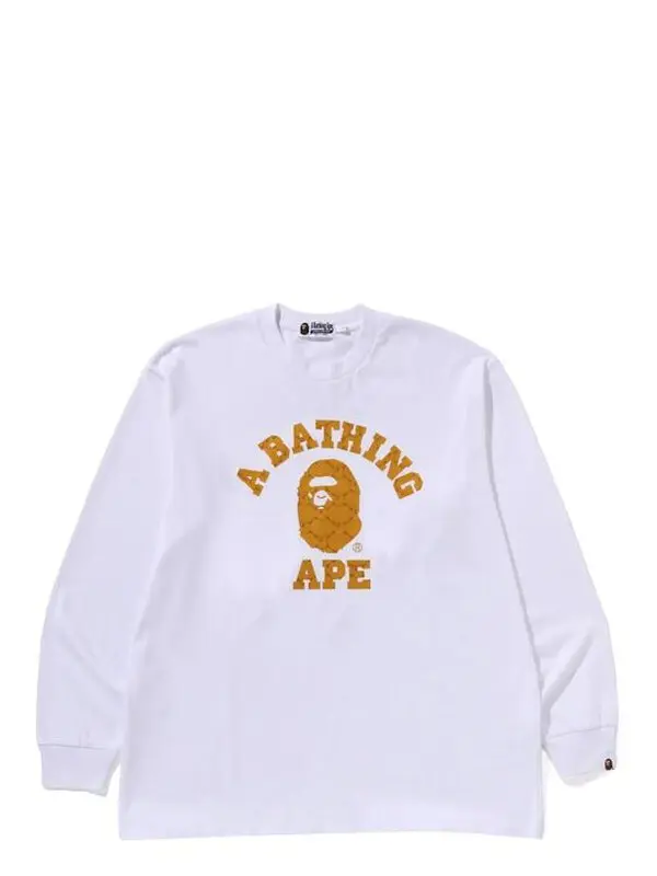 A BATHING APE College Monogram College Relaxed Fit Long Sleeve Tee Shirt - White
