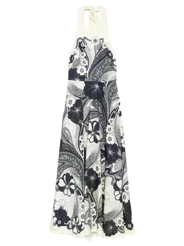 ALEMAIS Floral-print Halter-neck Maxi Dress - Neutrals