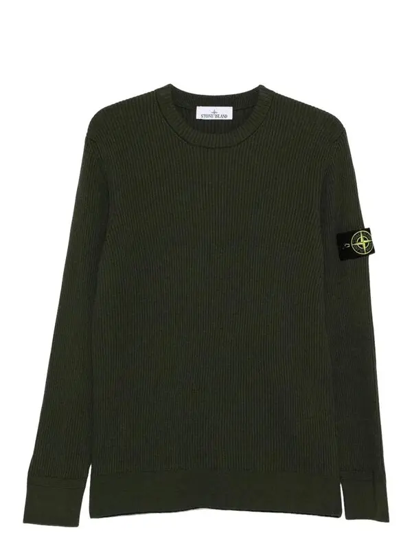 Stone Island Knit Crewneck Sweater In Full Rib Rws Wool - Green