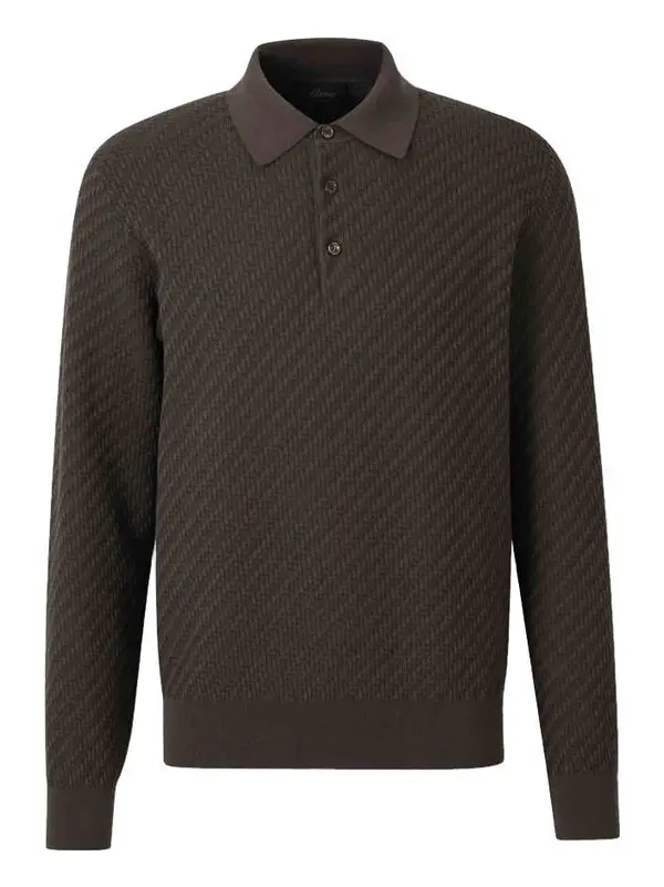 Brioni Long Sleeve Polo - Brown