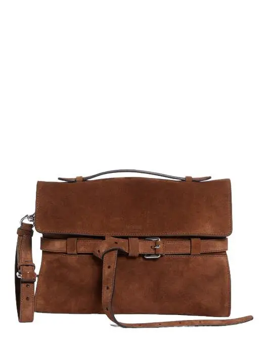 Moschino Suede Clutch With Adjustable Belt - Brown