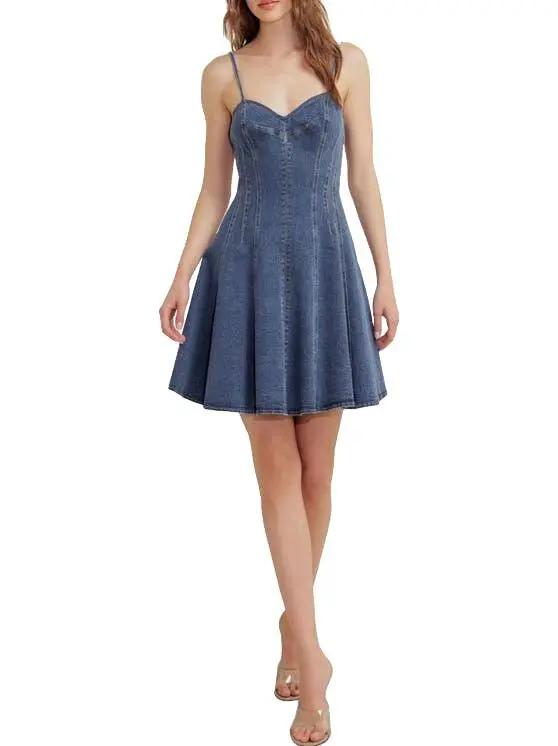 FREEMARKET Seamed Denim Fit & Flare Minidress - Denim Blue