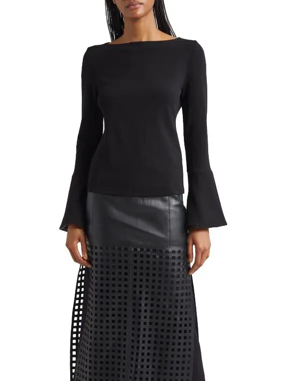 Emporio Armani Bell Sleeve Crepe Top - Solid Black