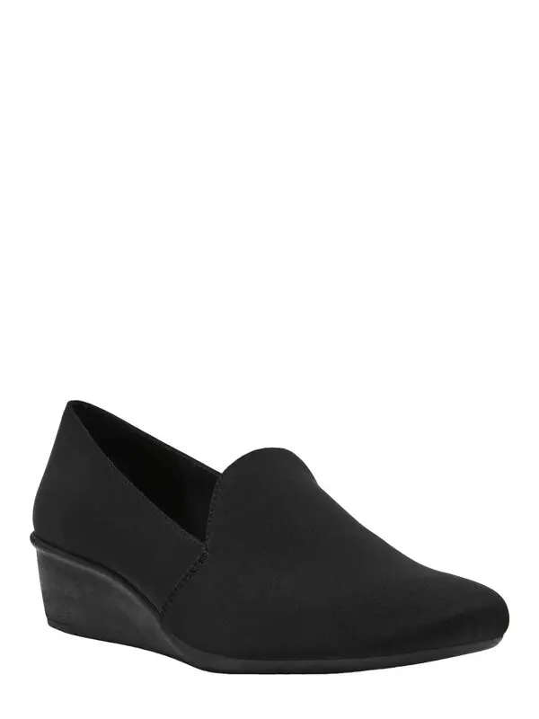 Anne Klein Wendell Wedge Pump - Black Stretch