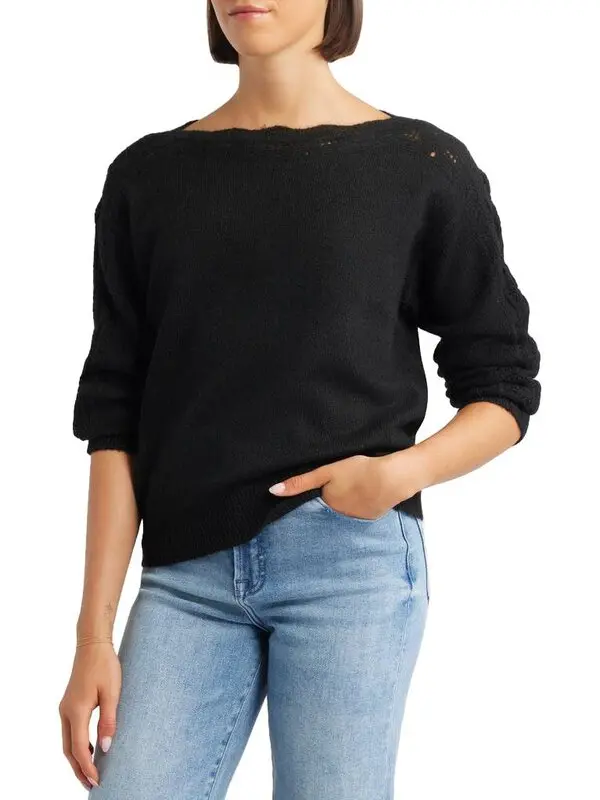 Wit & Wisdom Boat Neck Sweater - Heather Black