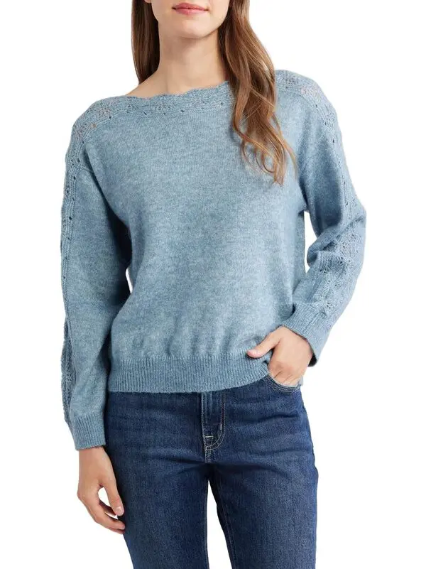 Wit & Wisdom Boat Neck Sweater - Heather Nile Blue