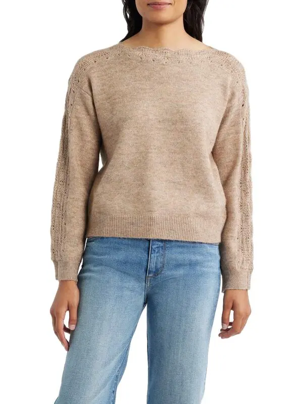 Wit & Wisdom Boat Neck Sweater - Heather Oatmeal