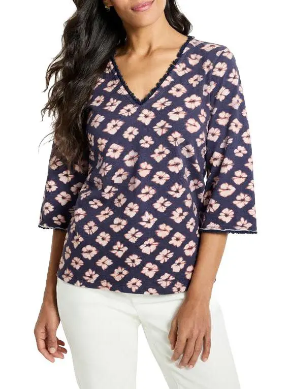 NIC+ZOE Geo Garden Fringe Top - Indigo Multi