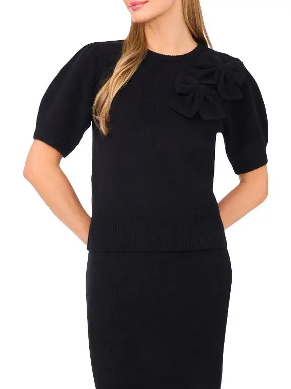 CECE DUPRAZ Puff Sleeve Sweater With Bow Detail - Rich Black