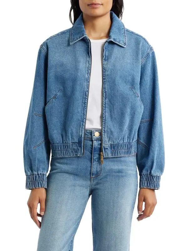 Wit & Wisdom Zip Denim Jacket - Mid Blue