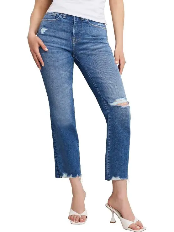 Good American Petite Distressed Crop Straight Leg Jeans - Indigo943