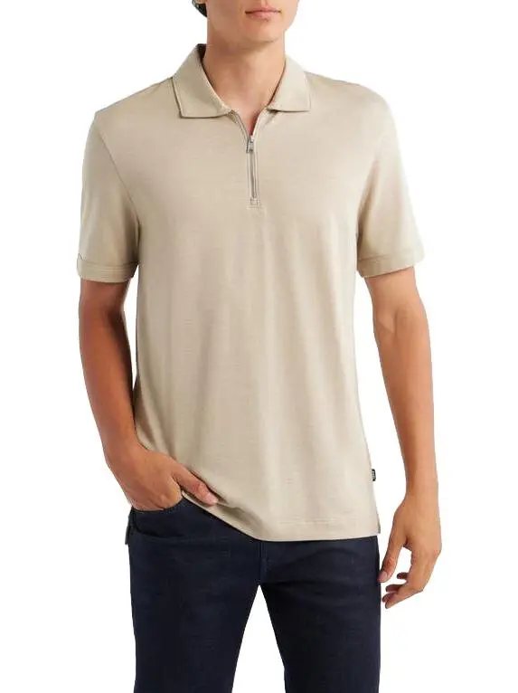 BOSS Paras Piqué Zip Polo - Dark Beige
