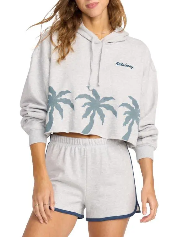 BILLABONG Triple Palms Cropped Fleece Graphic Hoodie - Heather Grey