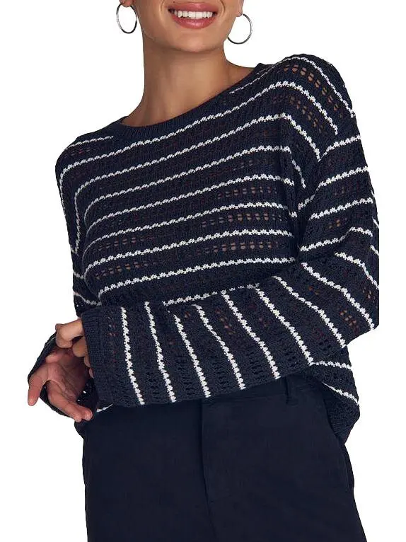 Bella Dahl Open Stitch Cotton & Silk Crop Sweater - Black/ivory Stripe