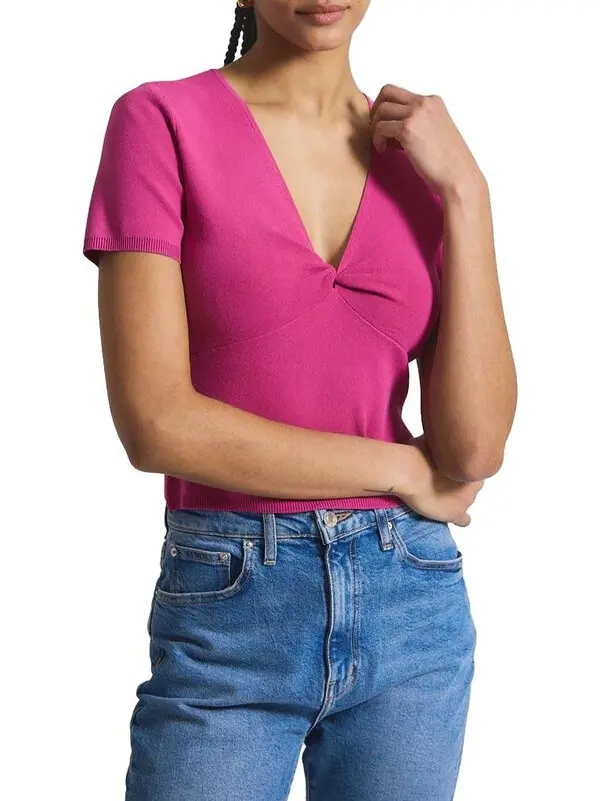 Derek Lam 10 Crosby Belle Short Sleeve Twist Front Sweater - Raspberry