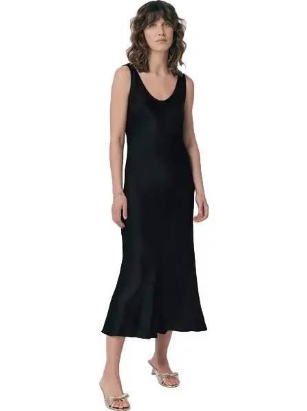 GHOST LONDON Palm Satin Midi Slip Dress - Black