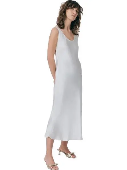 GHOST LONDON Satin Midi Slip Dress - Ivory